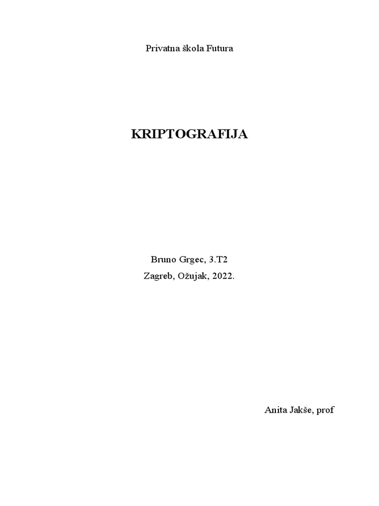 Kriptografija: Privatna Škola Futura | PDF