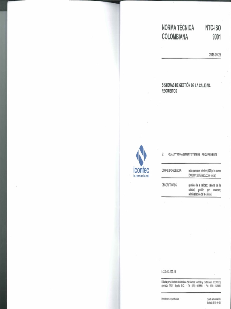 ICONTEC NTC-IsO 9001 Sistemas de Gestión de La Calidad (2015) | PDF