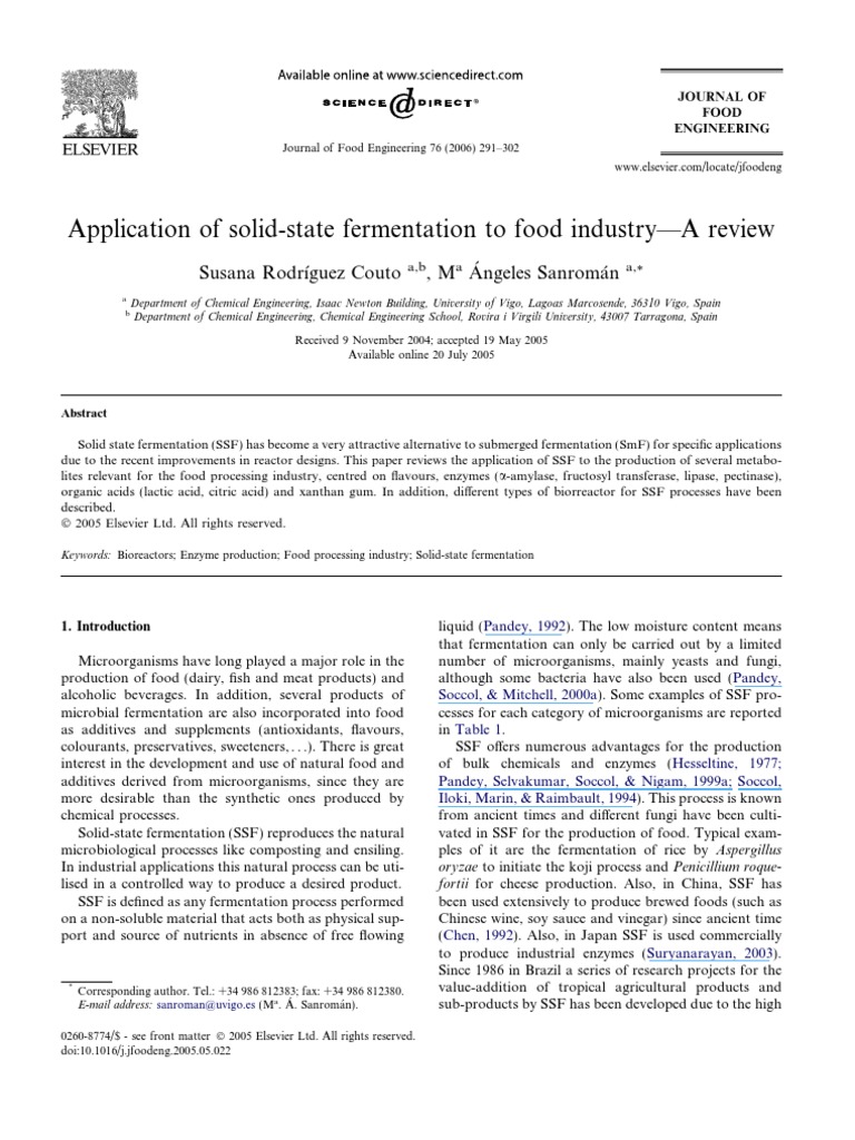 Application of SSF Food in | PDF | Fermentation | Lactic Acid