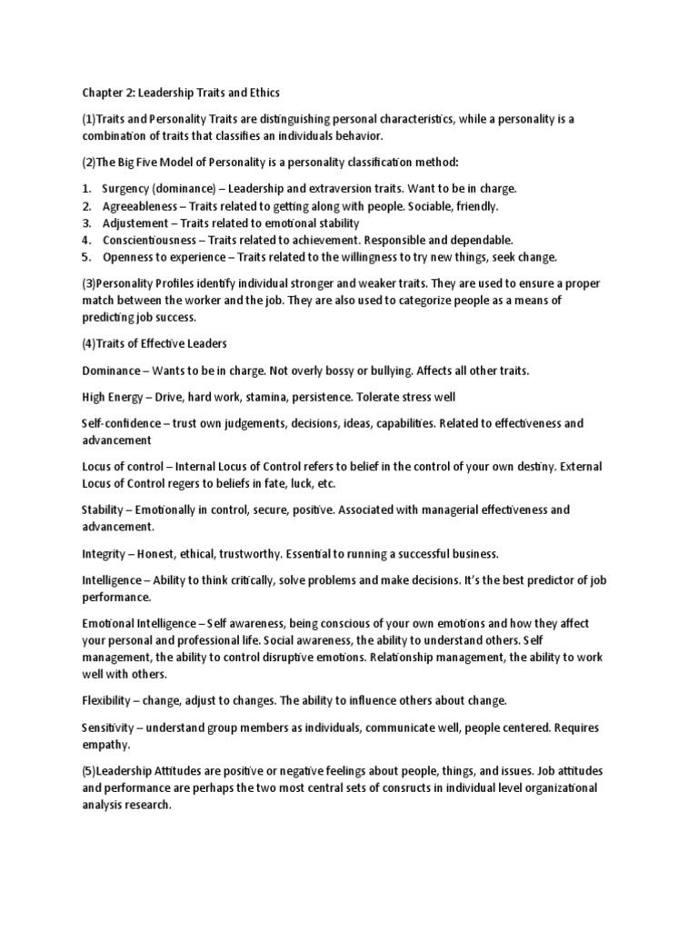 Leadership Traits and Ethics | PDF | Leadership | Motivational