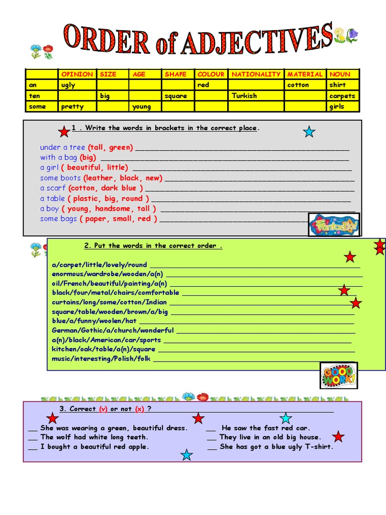 Order of Adjectives - Handout 6th | PDF | Home & Garden
