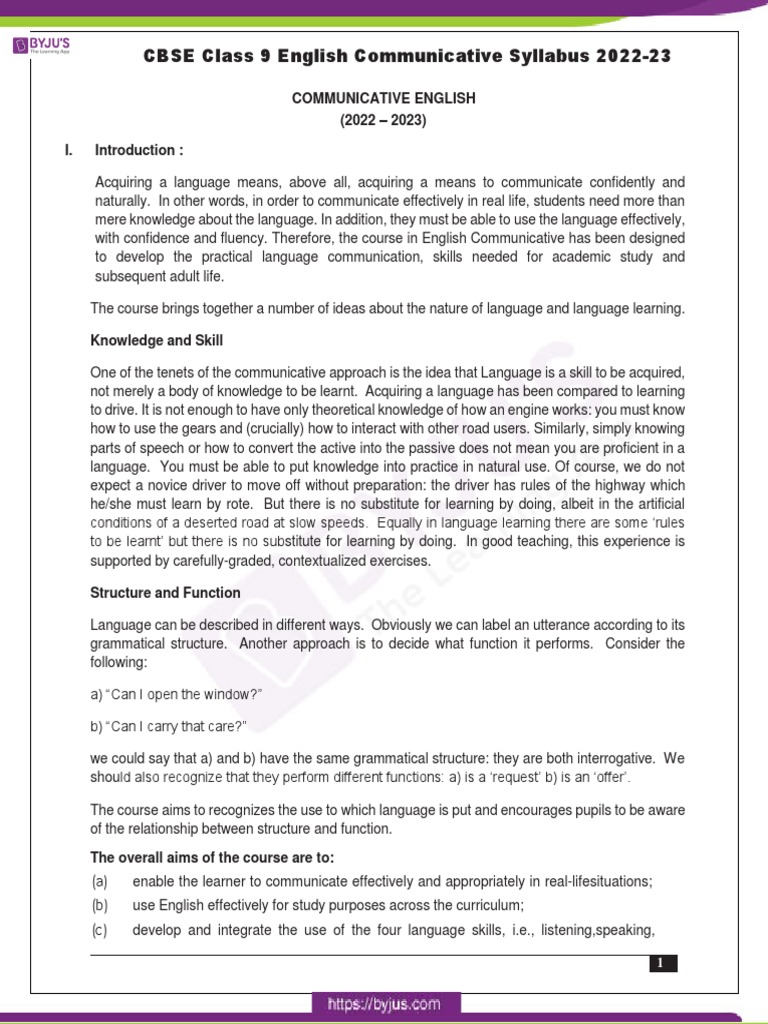 CBSE Class 9 English Communicative Syllabus | PDF | Fluency | Clause
