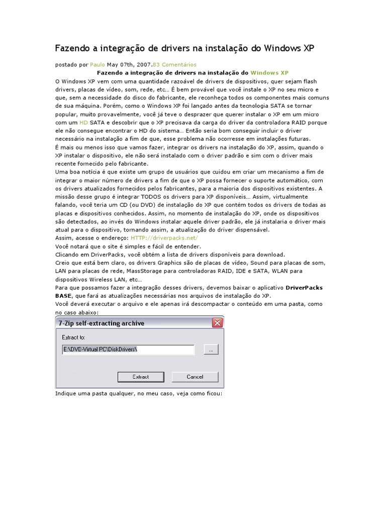Fazendo A Integração de Drivers Na Instalação Do Windows XP | PDF ...