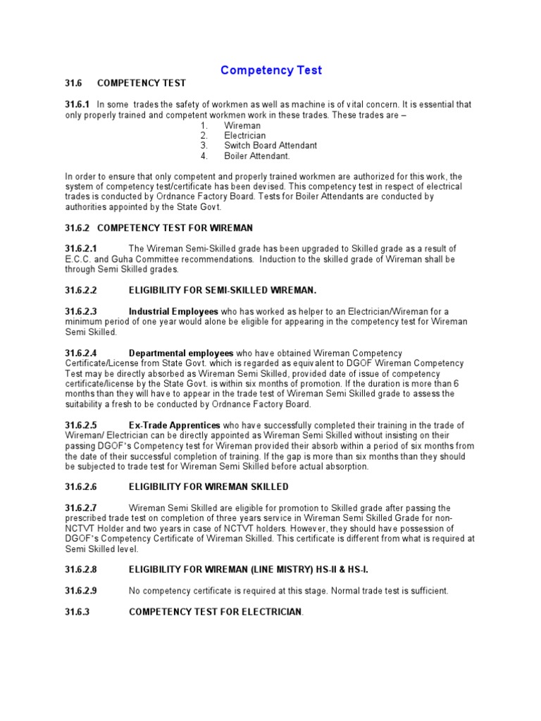 Printing - Competency Test | PDF | Electrician | Apprenticeship