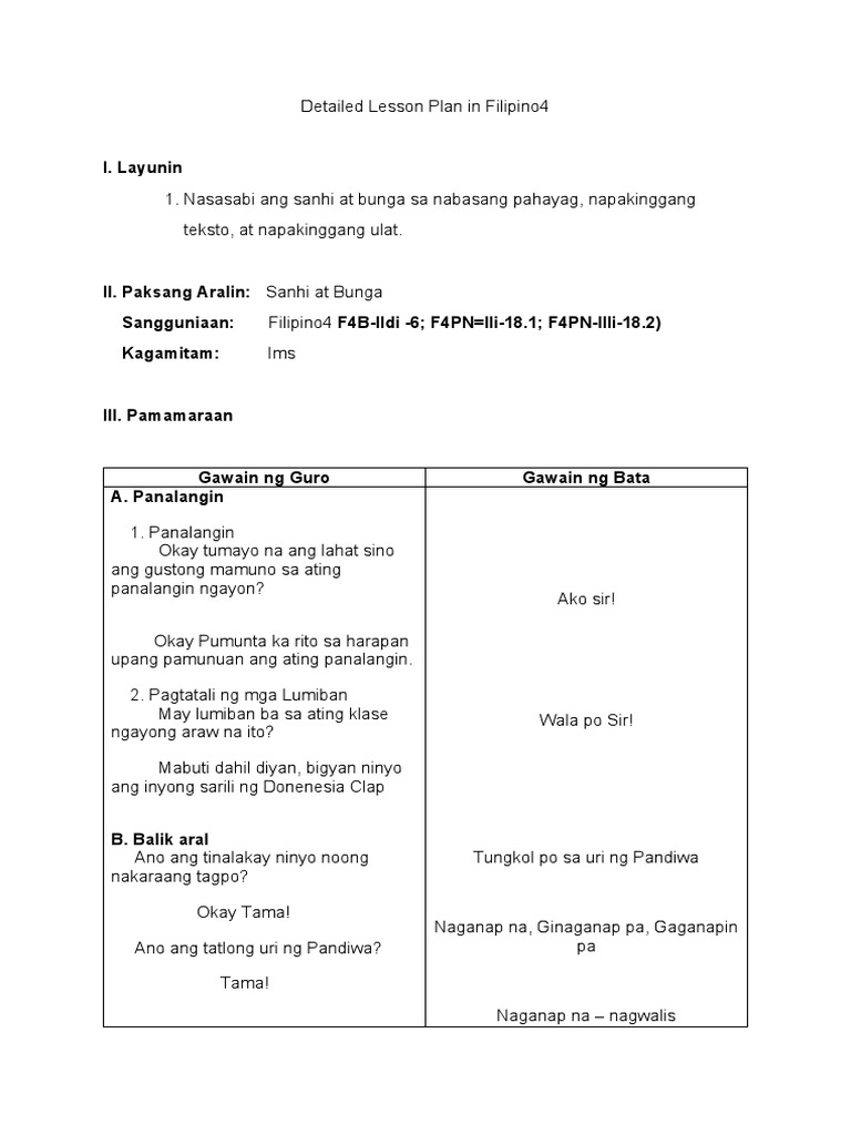 Detailed Lesson Plan in Filipino4 Dave | PDF
