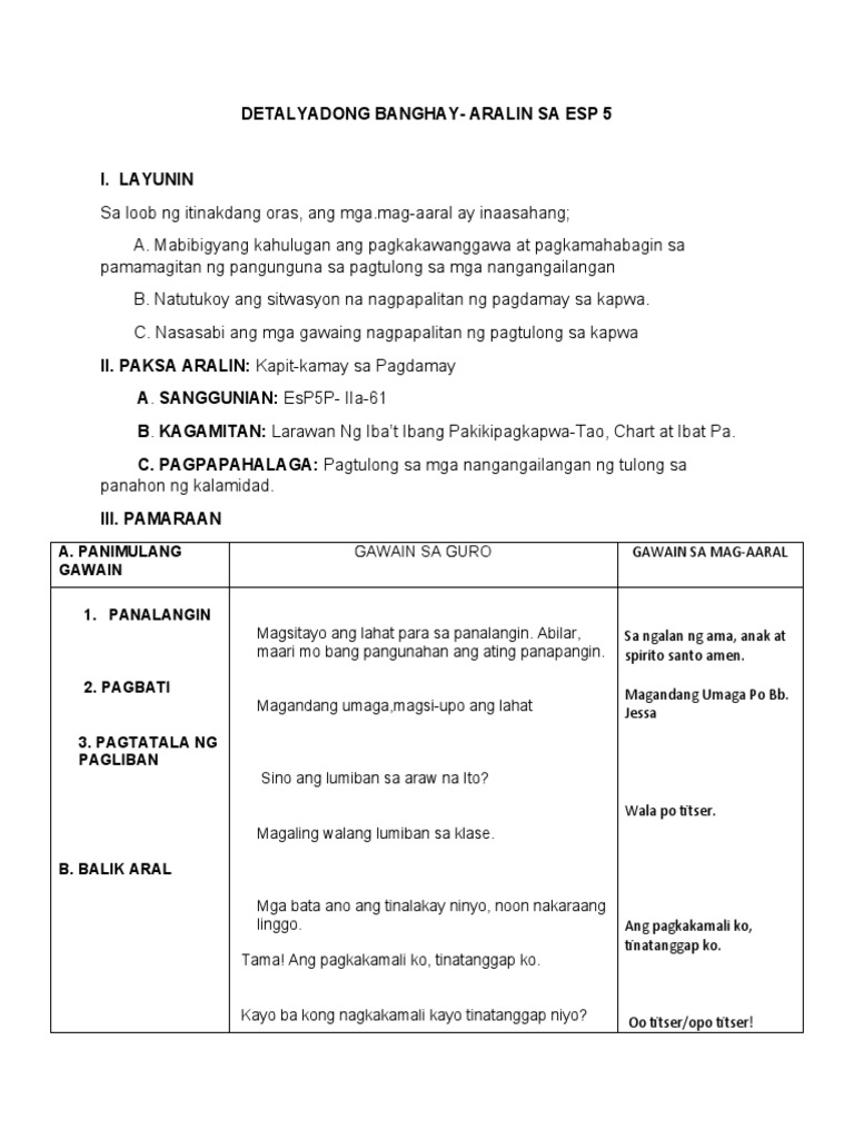 Lesson Plan in ESP 5 | PDF