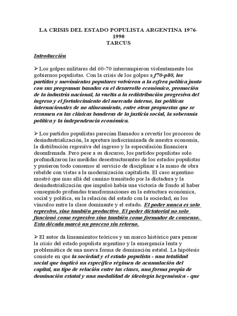 La Crisis Del Estado Populista - Tarcus | PDF | Capitalismo | Estado ...