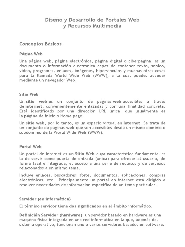 Conceptos Básicos de Diseño de Portales Web y Recursos Multimedia | PDF ...
