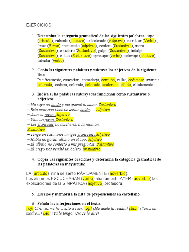 EJERCICIOS Tema 5 | PDF | Adjetivo | Sustantivo