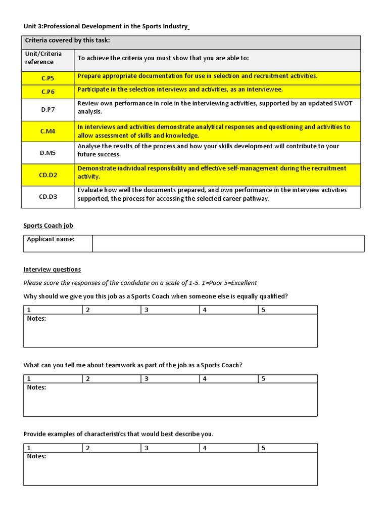 Sports Coach Job - Interview Prep Questions | PDF | Recruitment ...