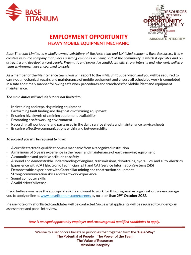 External Job Advert - HME Mechanic - Oct 2022 | PDF