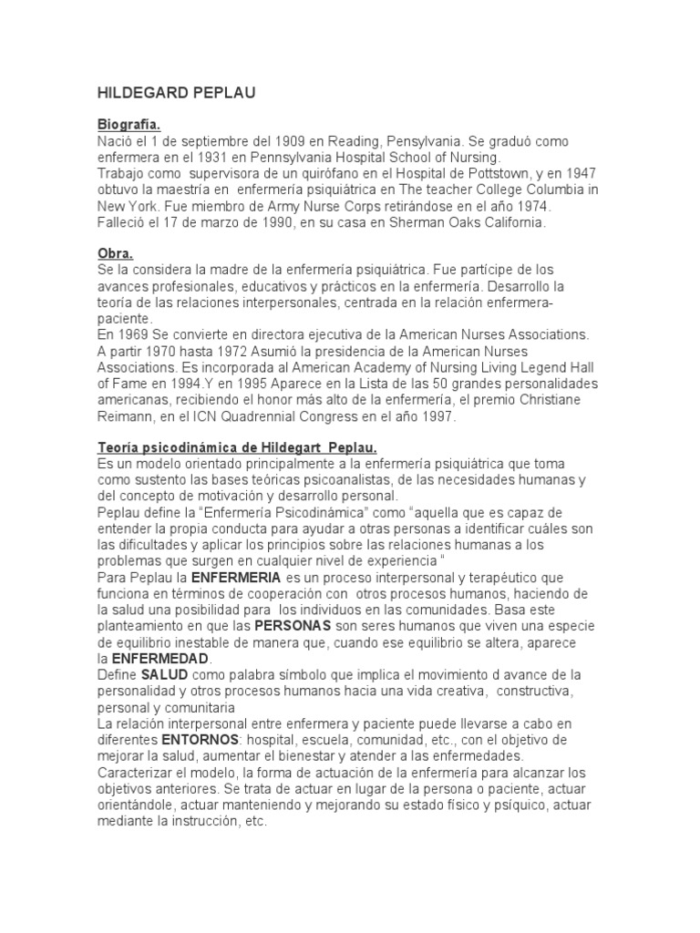 Hildegard Peplau | PDF | Enfermería | Sicología
