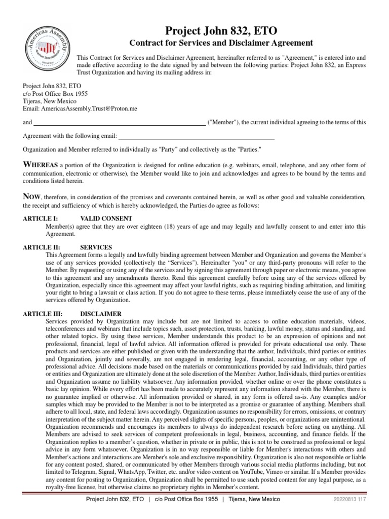 117 Trust Creation Disclaimer For Service | PDF | License | Arbitration