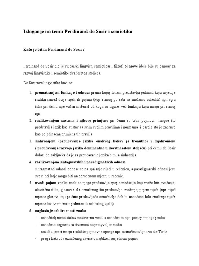 Ferdinand de Sosir, Semiotika I Nova Kritika | PDF