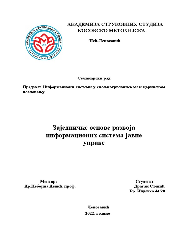 Informacioni Sistemi Javna Uprava | PDF