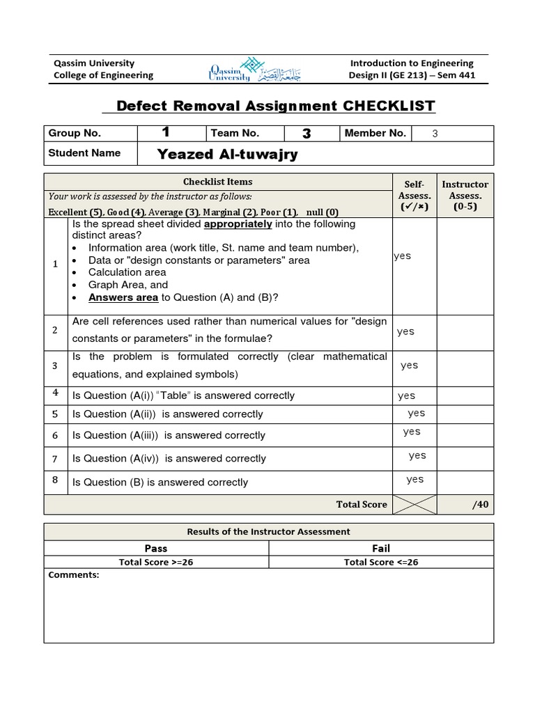 Defect Removal Assignment 441 - Checklist | PDF