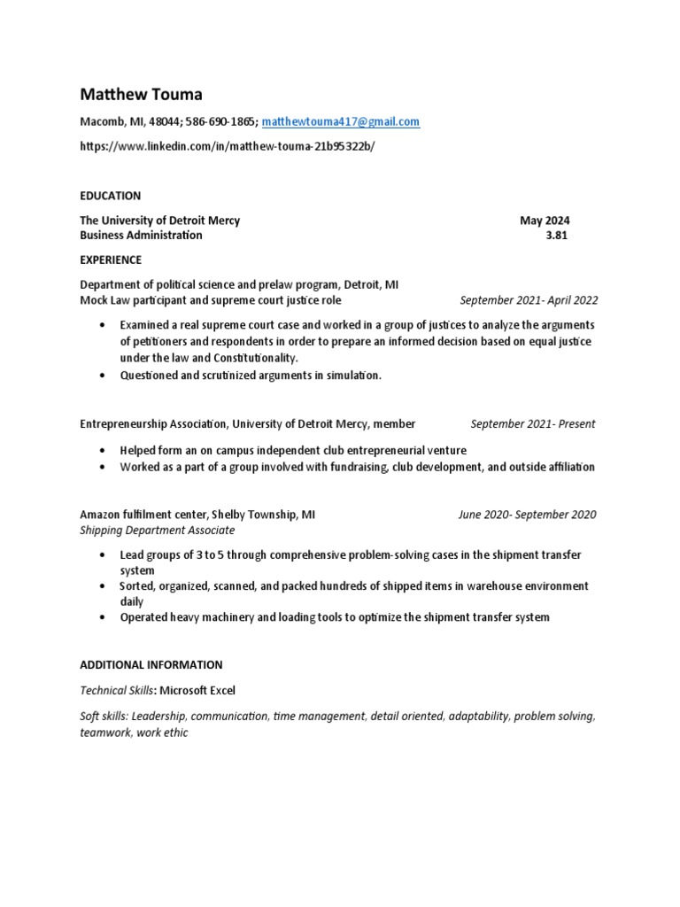 Matthew Touma Resume A 2 | PDF