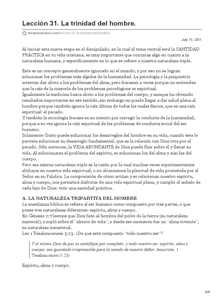 Lección 31 La Trinidad Del Hombre | PDF | Alma | Pecado Lección 31 La Trinidad Del Hombre | PDF | Alma | Pecado