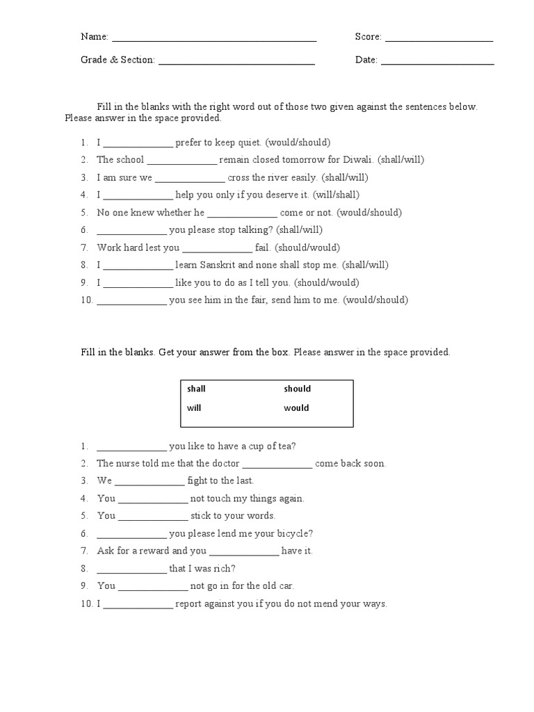 Modals Activity | PDF