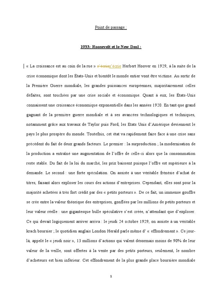 Le New Deal de Roosevelt : enjeux et résultats | PDF | New Deal ...