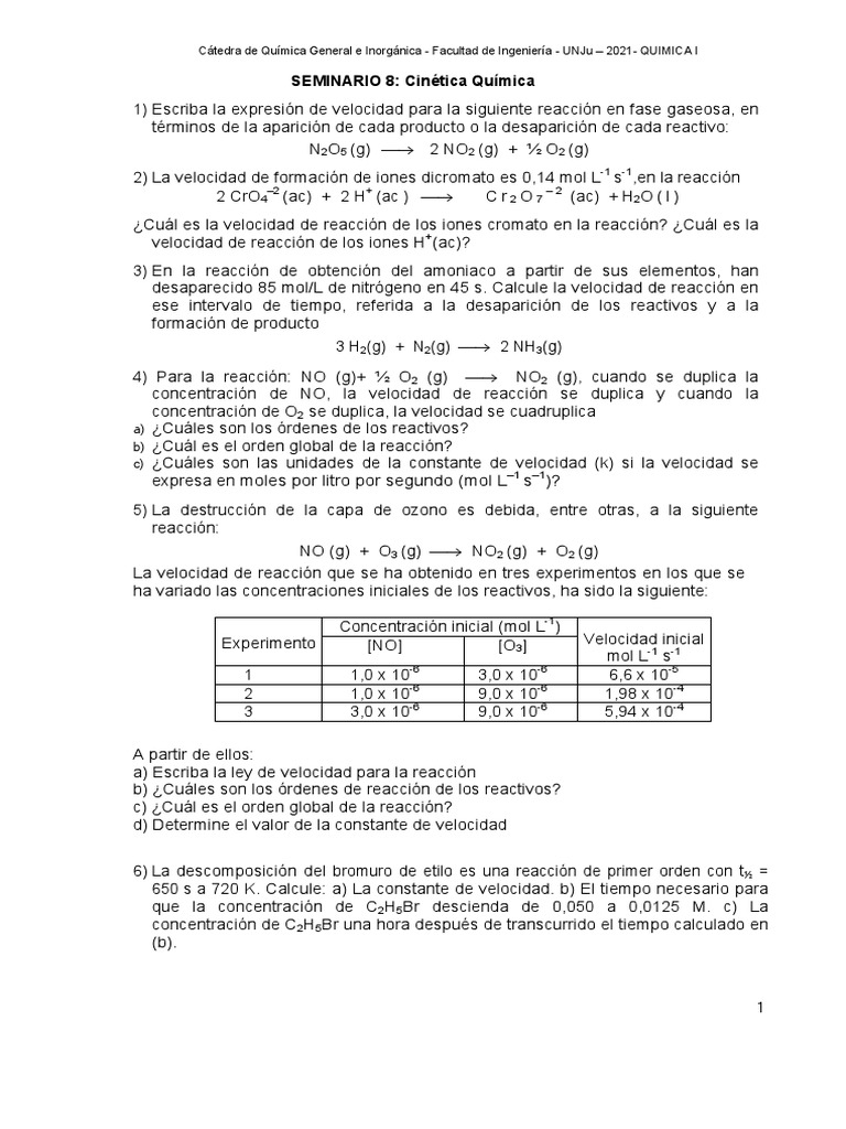 CINETICA QUIMICA Ejercicios | PDF | Velocidad de reacción | Cinética química