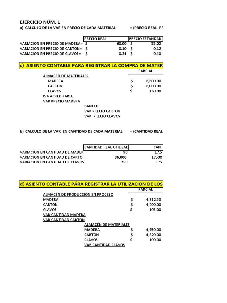 Solución Ejercicio Núm. 1 Var Material Directo | PDF
