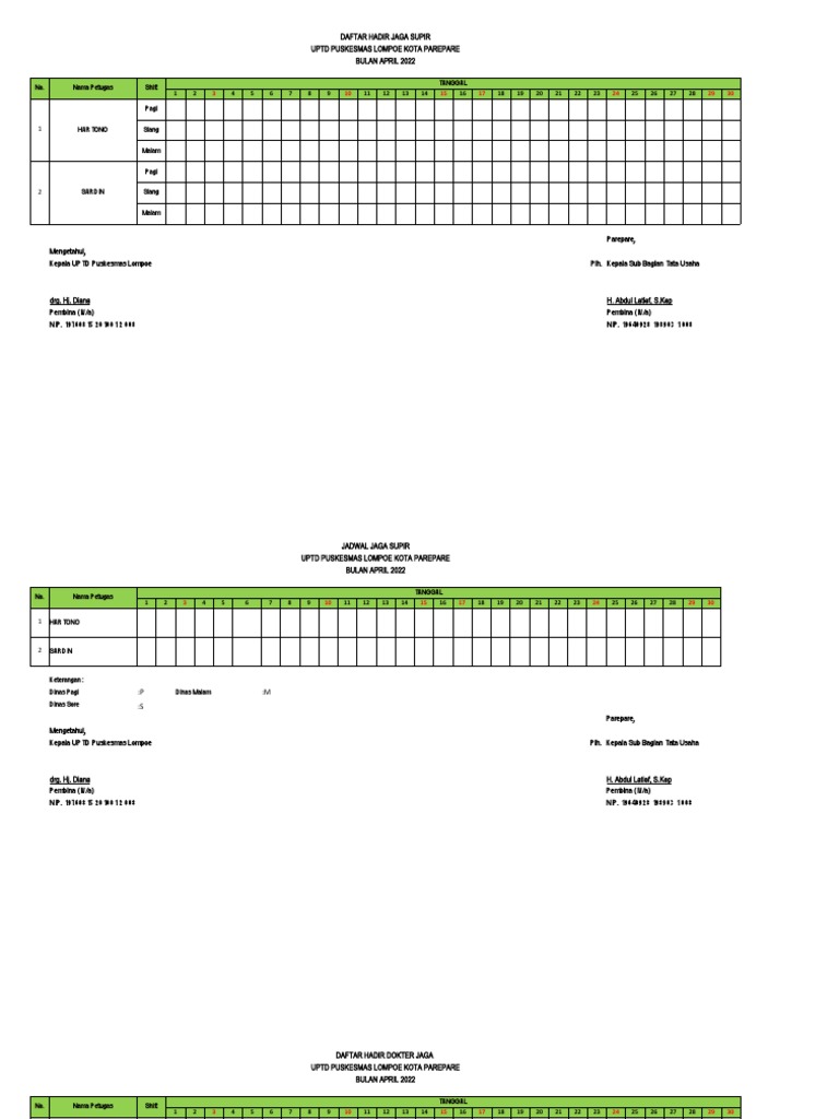 JADWAL PETUGAS JAGA HARI LIBUR | PDF