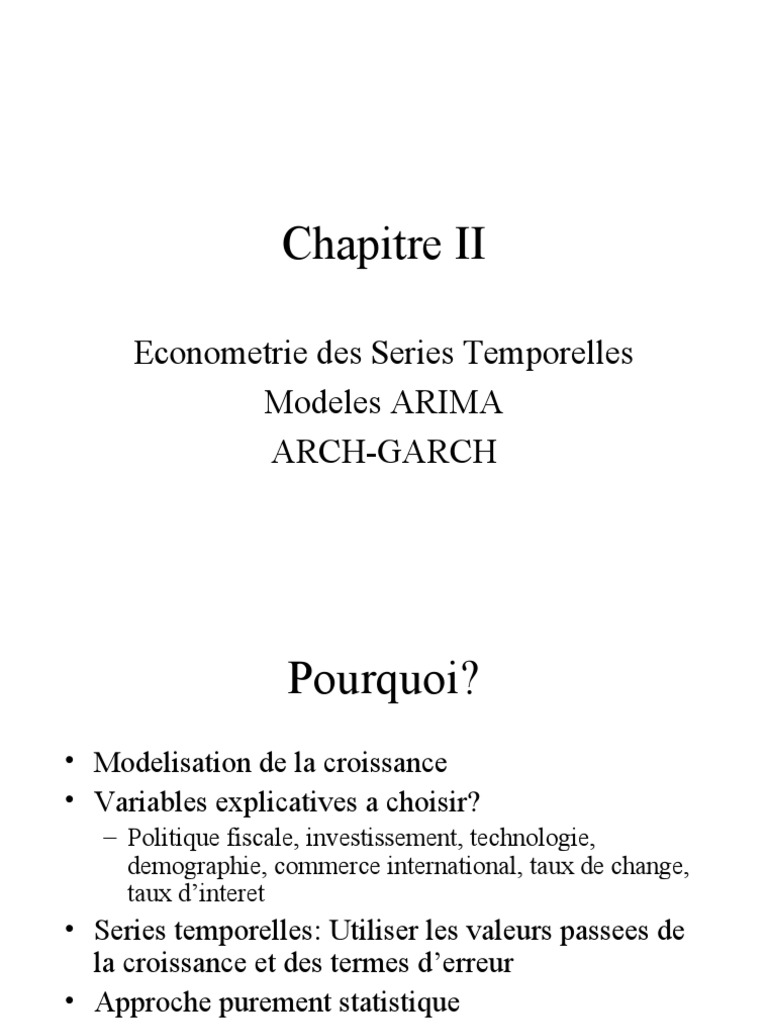 Econométrie Des Séries Chronologiques Modèle ARIMA ARCH GARCH | PDF ...