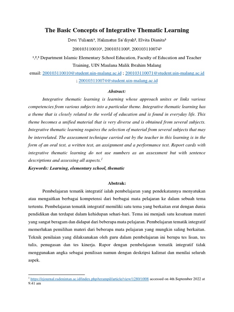 The Basic Concepts of Integrative Thematic Learning | PDF | Learning | Experience