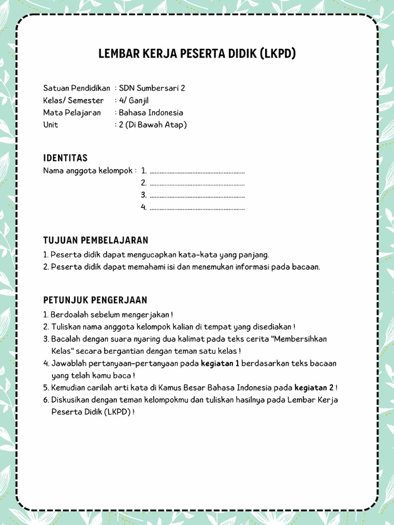 LKPD Bahasa Indonesia Kelas 4 | PDF
