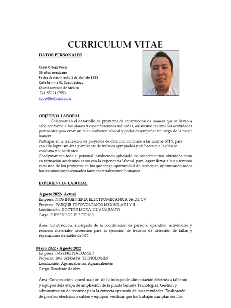 CV Cesar Ortega Perez | PDF | Fotovoltaica | México