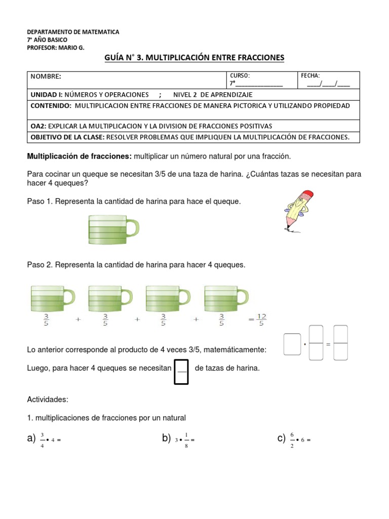 Guia3 - Multiplicacion de Fracciones | PDF | Multiplicación | Matemáticas