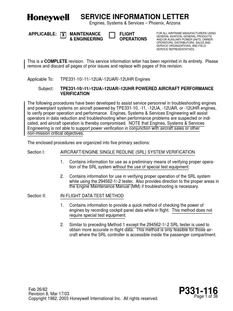 Service Information Letter: Applicable: X Maintenance & Engineering ...