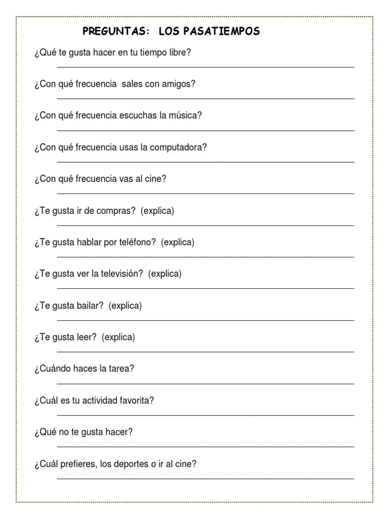 Preguntas sobre Pasatiempos y Actividades | PDF