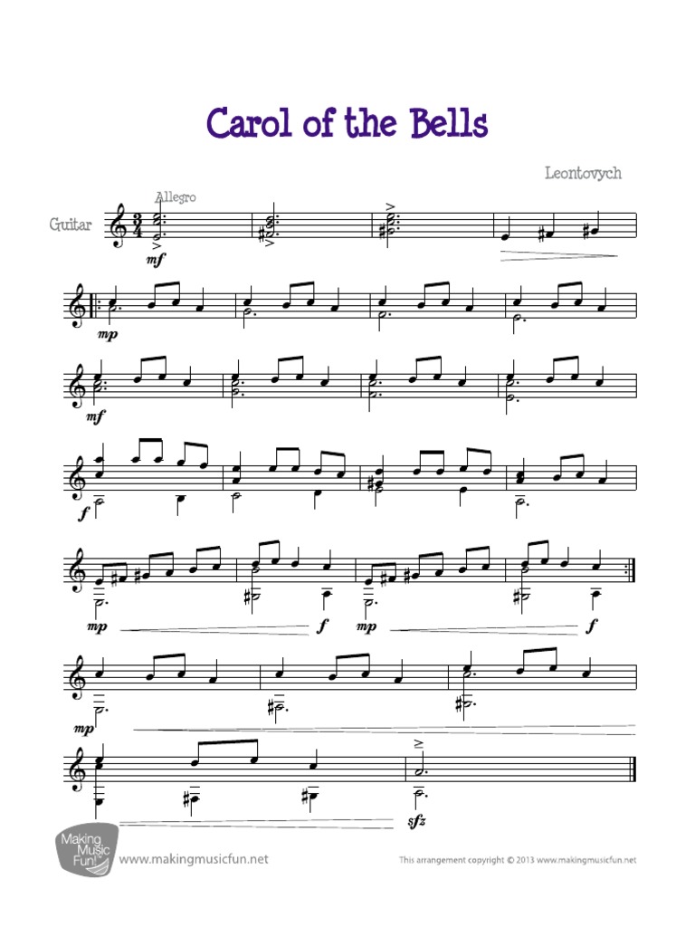 Carol of The Bells Guitar | PDF