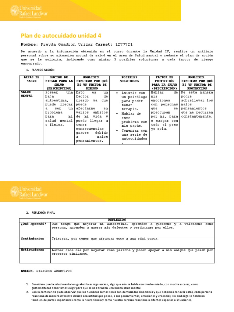 Plan de Autocuidado 4 | PDF | Mente | Las emociones