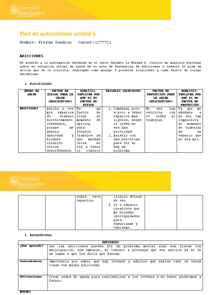 Plan de Autocuidado 5 | PDF | Sicología | Ciencias de la Salud