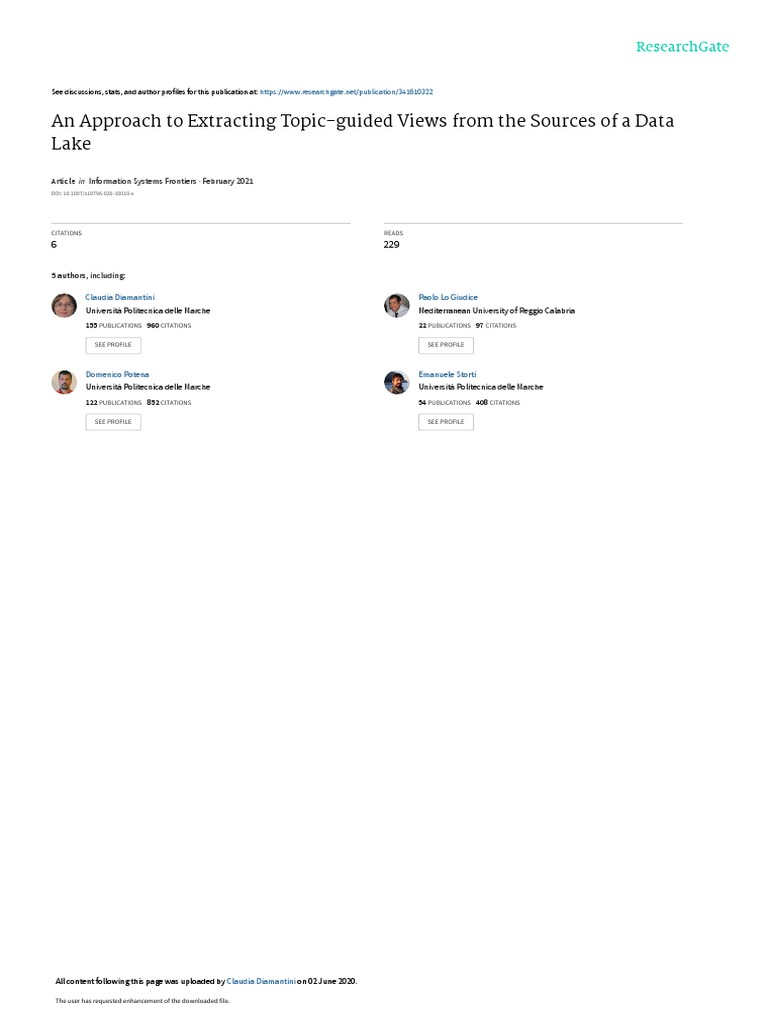 An Approach To Extracting Topic-Guided Views From The Sources of A Data Lake | PDF | Metadata ...