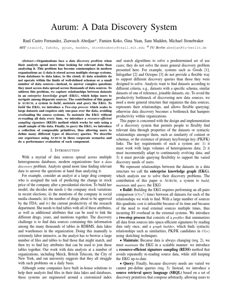 Aurum A Data Discovery System | PDF | Database Index | Databases