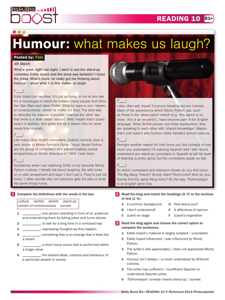 Humour What Makes Us Laugh Worksheet | PDF | Comedian | Monty Python