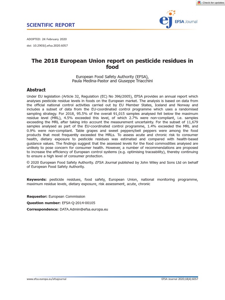 EFSA Journal - 2020 - The 2018 European Union Report On Pesticide ...