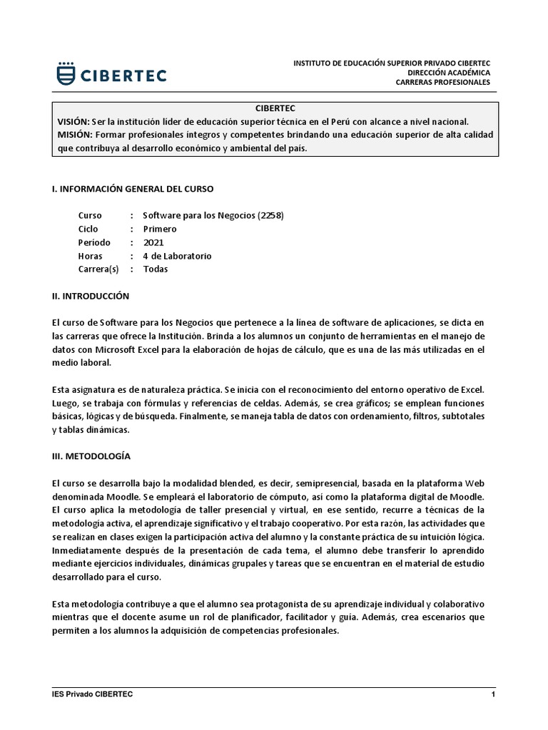 Sílabo 2021 01 Software para Los Negocios (2258) SP | PDF | Moodle ...