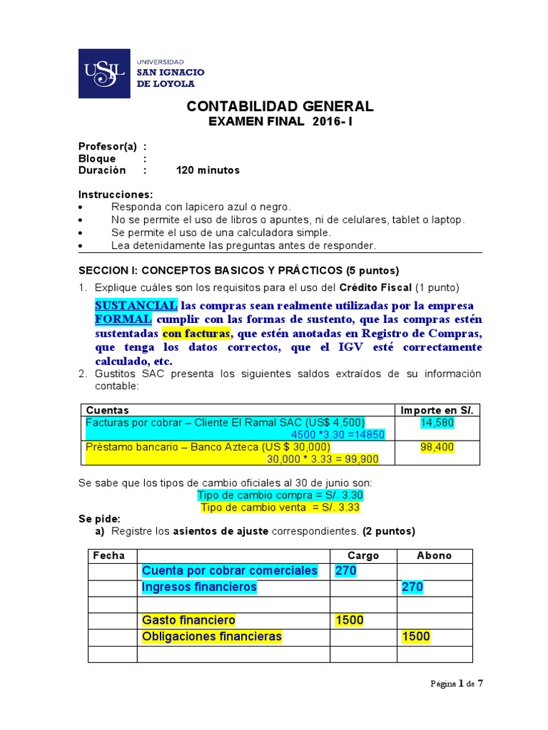 Contabilidad General Examen Final Solucion | PDF | Contabilidad | Economias