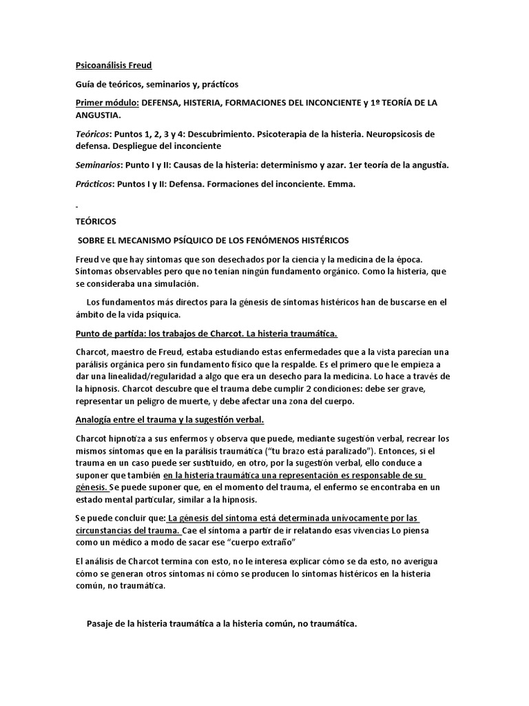 Psicoanálisis Freud Primer Parcial Cátedra Laznik Psicología UBA | PDF | Trauma psicólogico ...