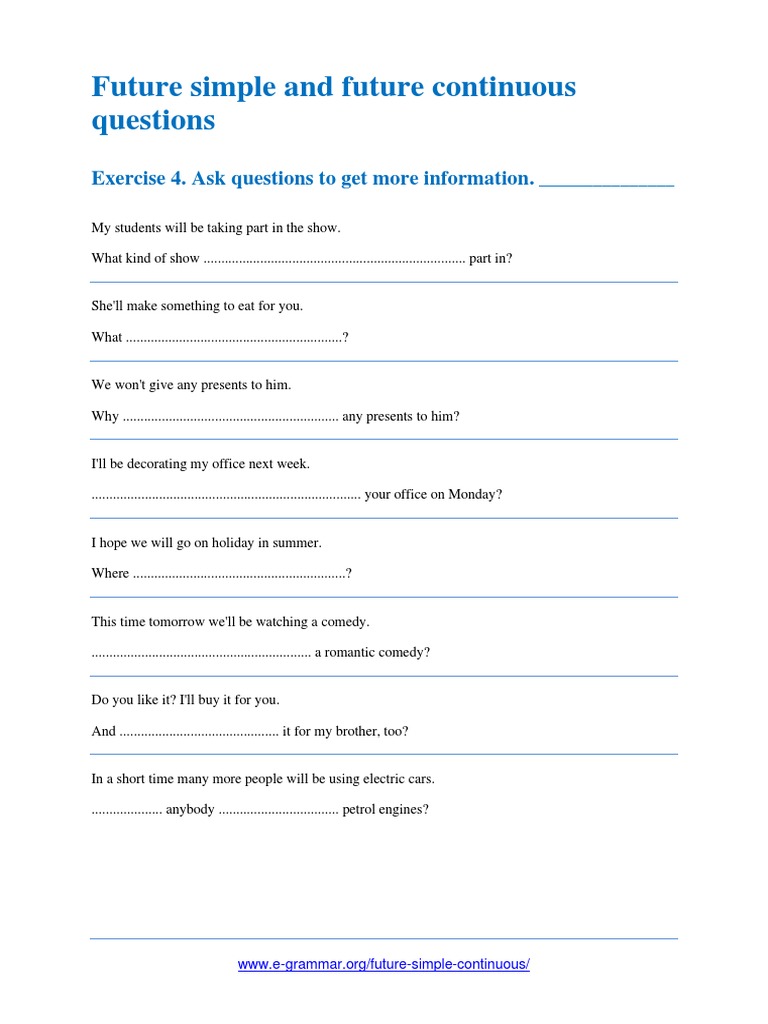 Future Simple Continuous Exercise 4 | PDF