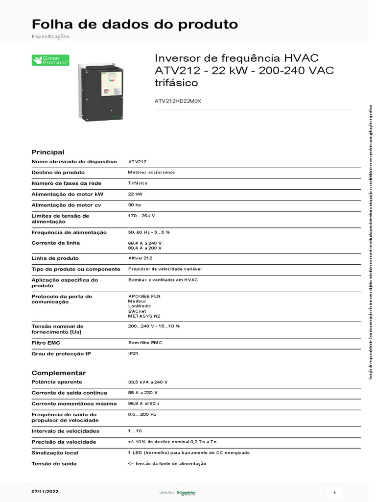 Altivar ATV212 - ATV212HD22M3X | PDF | Relé | Impedância elétrica