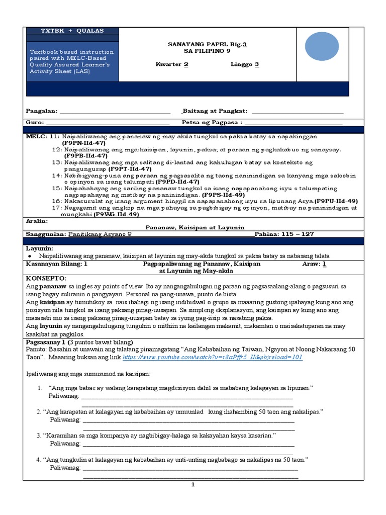 LAS - Q2 - Filipino 9 - W3 | PDF