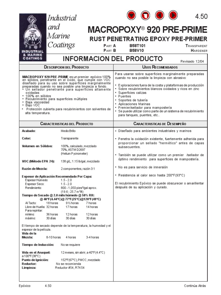 HojaTecnica-Macropoxy 920 | PDF | Hormigón | Abrasivo