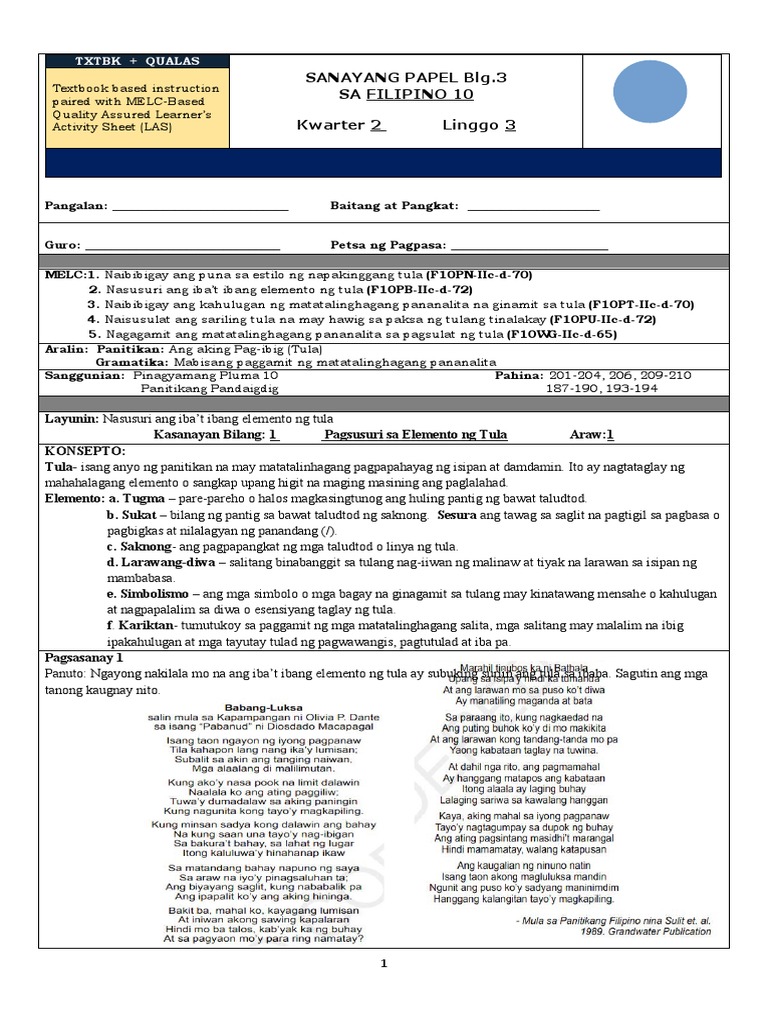 LAS - Q2 - Filipino 10 - W3 | PDF