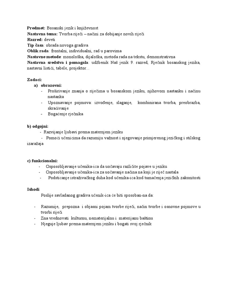 Tvorba Rijeci Nacini Za Dobijanje Novih Rijeci | PDF